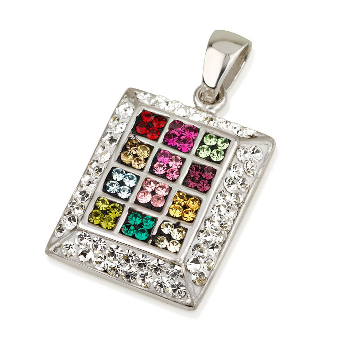 Silver 925 PRIESTLY BREASTPLATE Swarovski Stones EPHOD Pendant of Multi ...