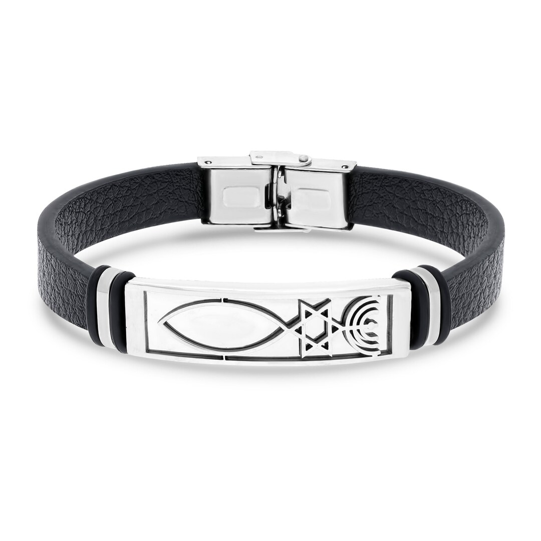 Personalized GRAFTED IN MESSIANIC Genuine Black Leather Messianic ...