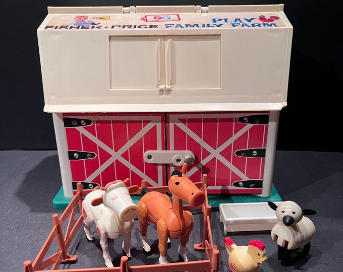 1980's Fisher Price Play Family Farm-barn With Animals and Fence-set A ...