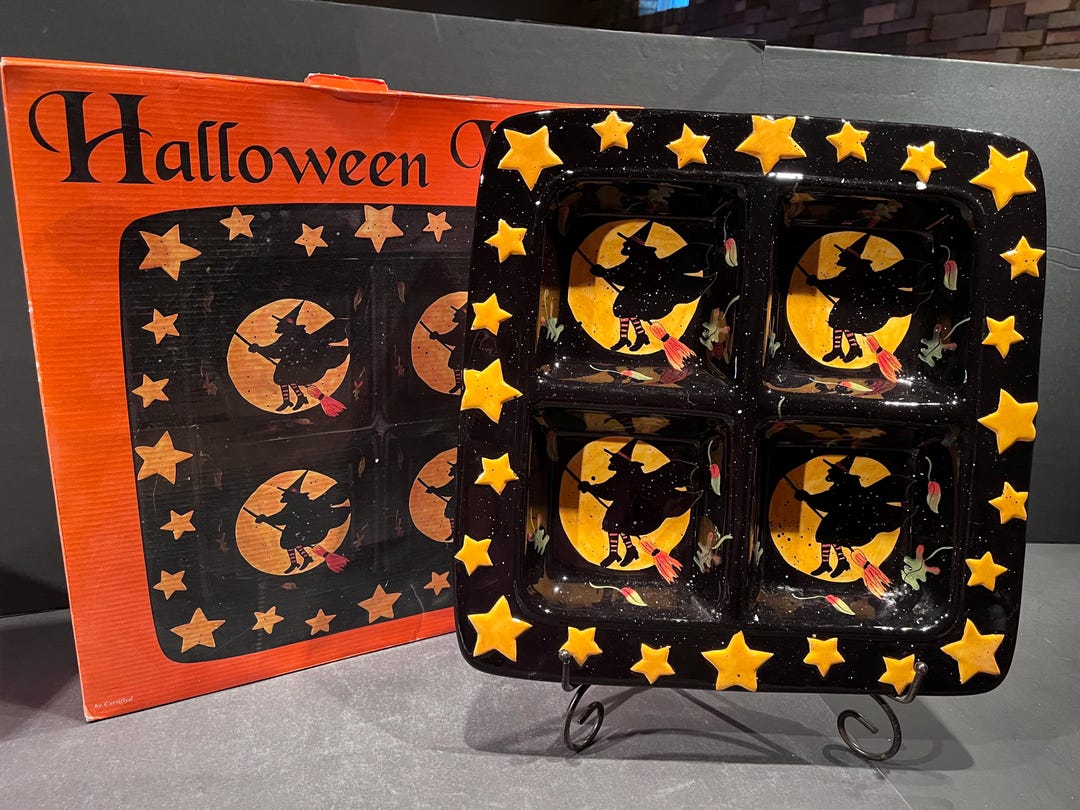 Susan Winget Halloween Witch Square Sectional Platter-new in Box - Etsy