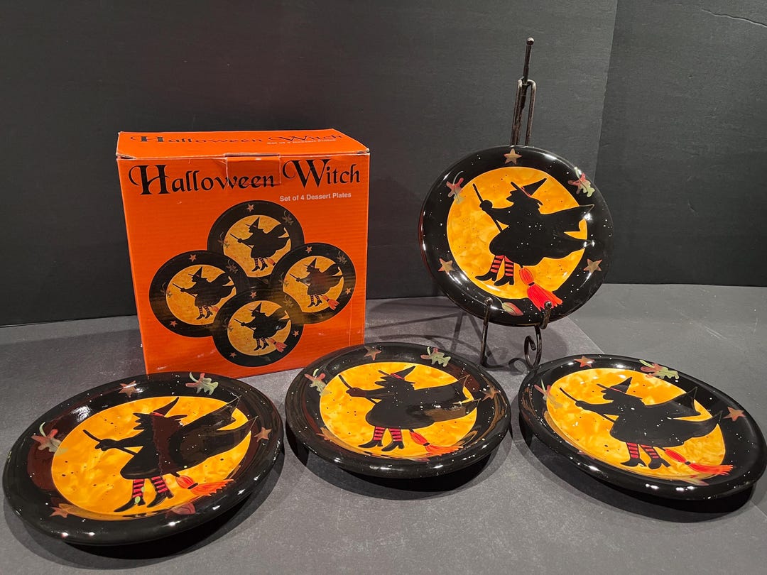 Susan Winget Halloween Witch Set of 4 Dessert Pates-new in Box - Etsy