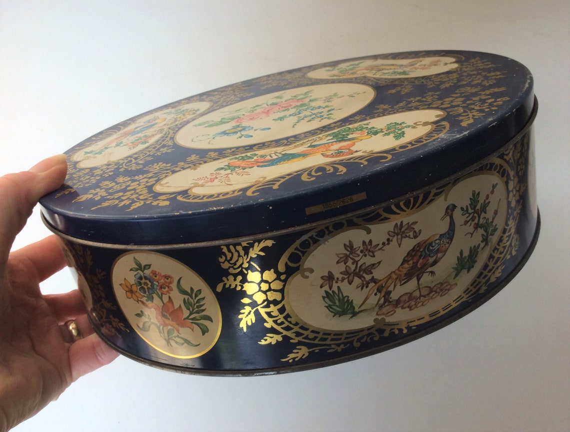 Vintage Round Storage Tin a Blue and Gold Cake Tin | Etsy