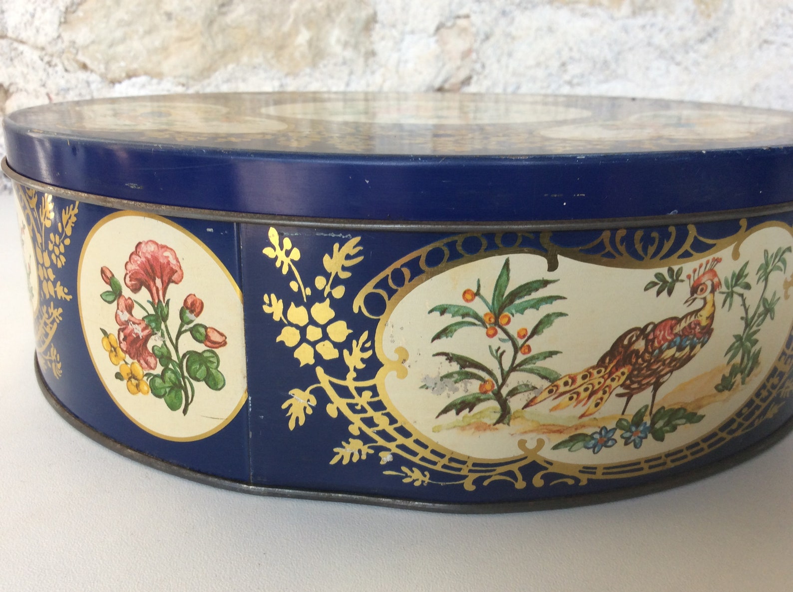 Vintage Round Storage Tin a Blue and Gold Cake Tin | Etsy