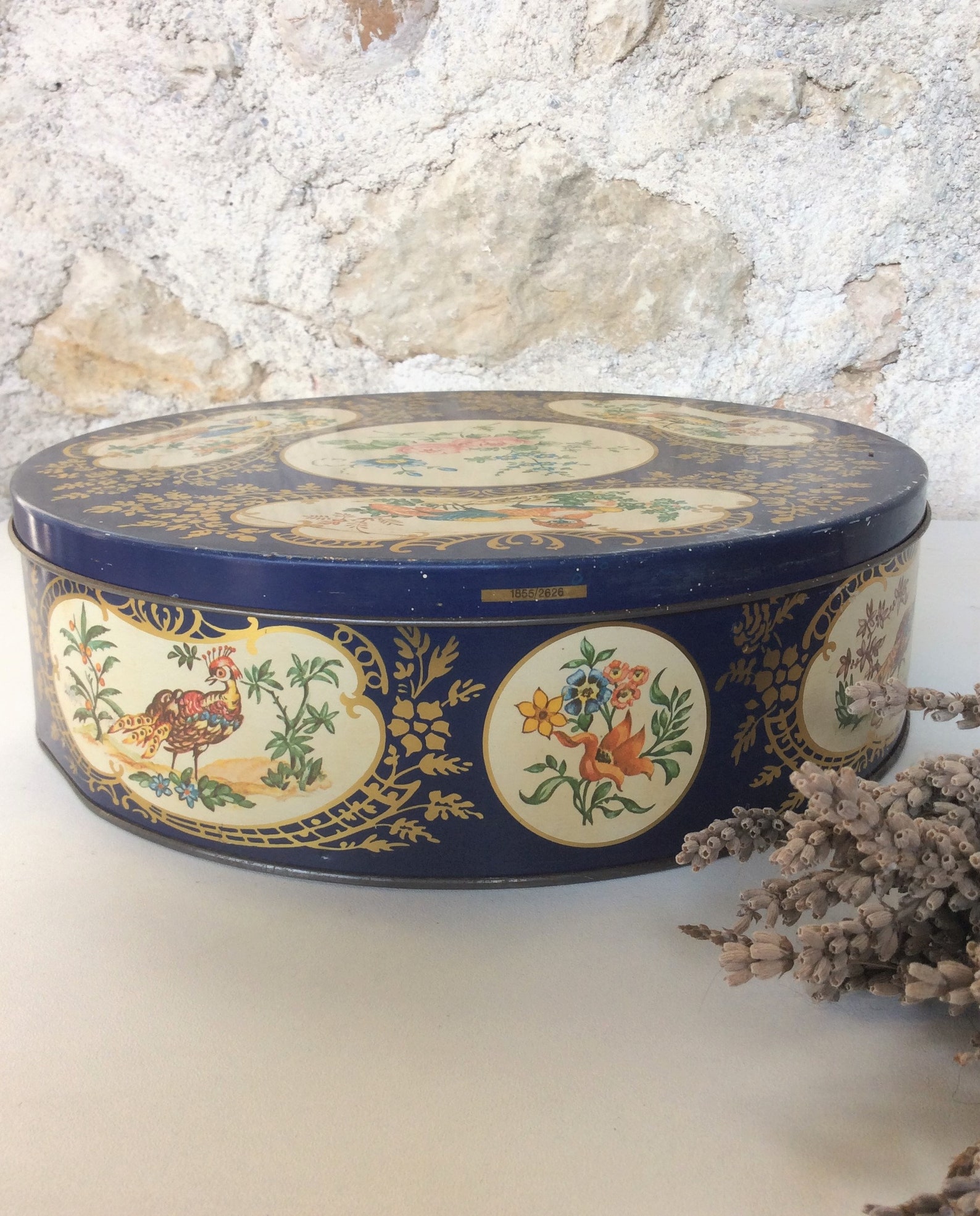 Vintage Round Storage Tin a Blue and Gold Cake Tin | Etsy