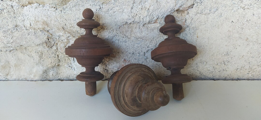 Antique French Turned Wood Finials, Set of 3 Salvaged Architecture ...