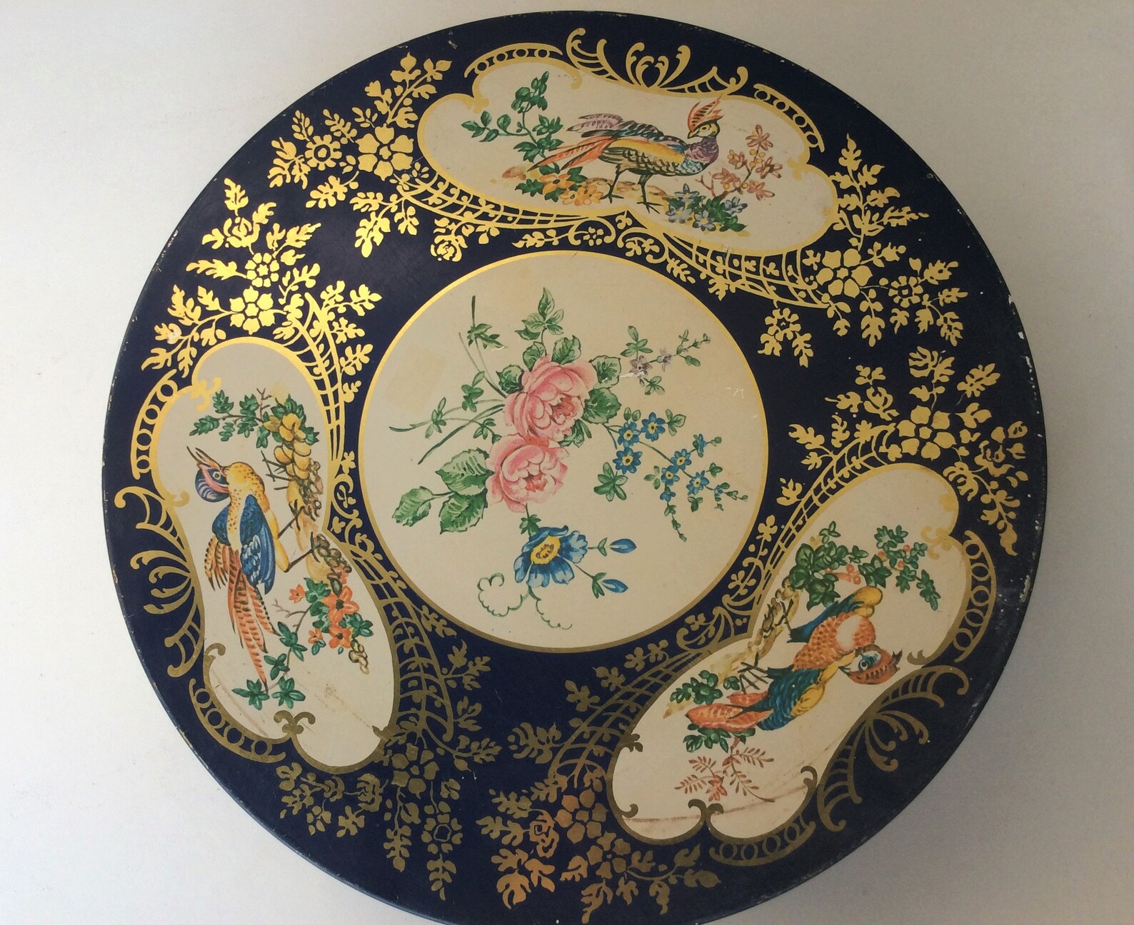 Vintage Round Storage Tin a Blue and Gold Cake Tin - Etsy