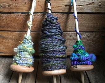Art Yarn Drop Spindle W/fiber, Wood Burned Spiral Design, Top Whorl ...