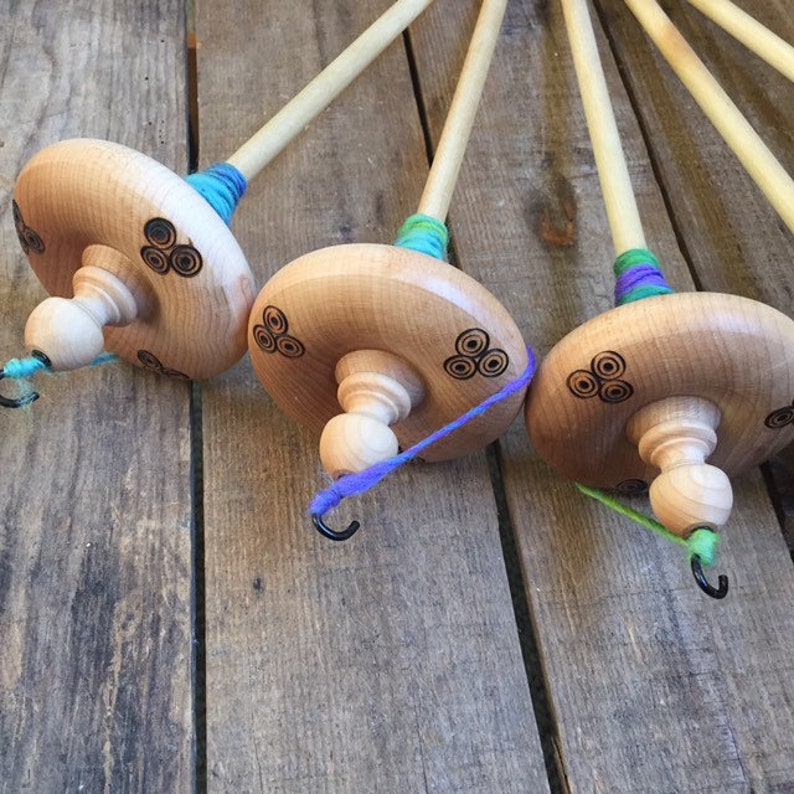 Art Yarn Drop Spindle W/fiber, Wood Burned Spiral Design, Top Whorl ...