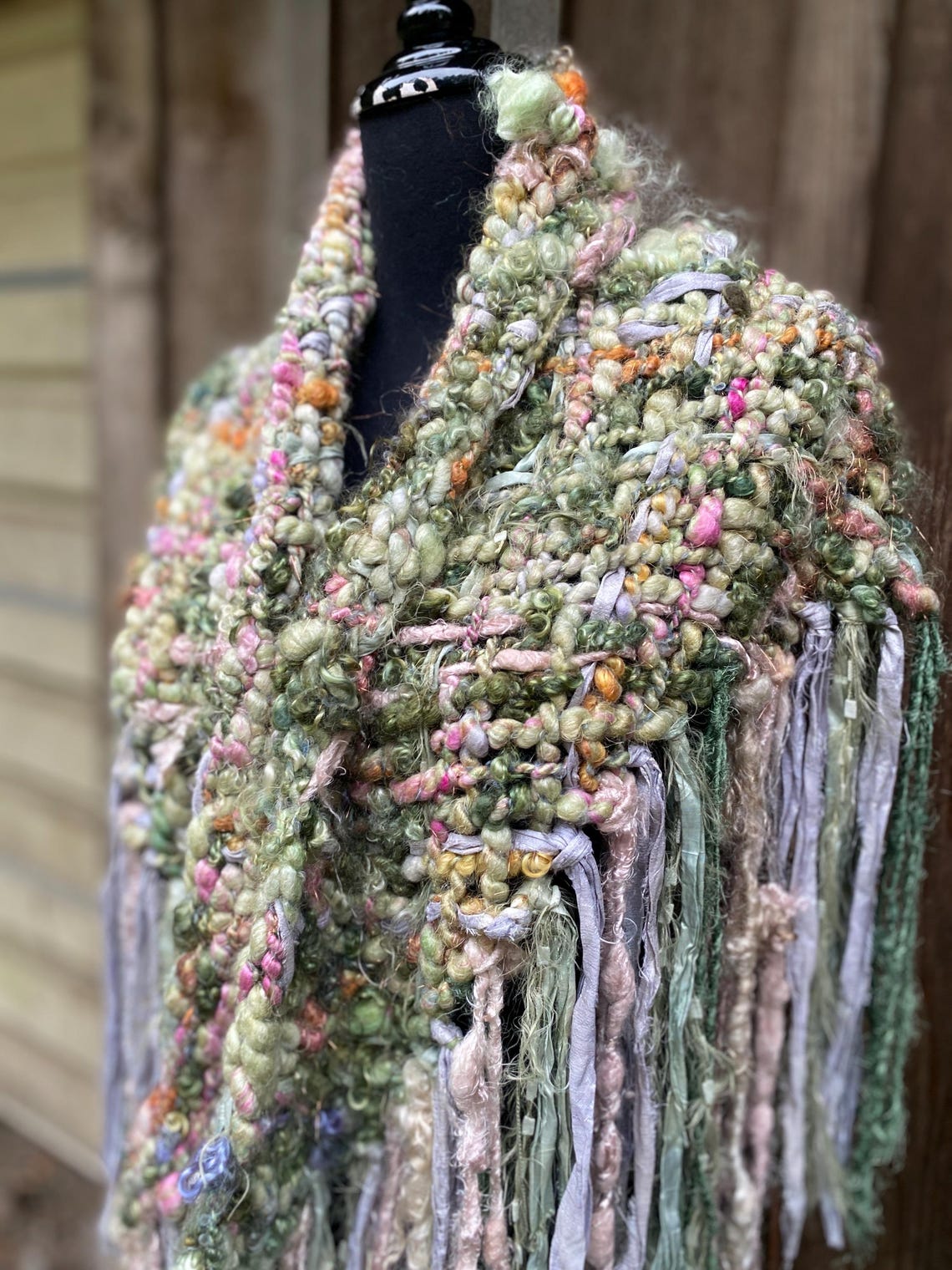 Handwoven Triangle Shawl: SNOWDROP FAIRY, Handspun Art Yarn & Sari Silk ...