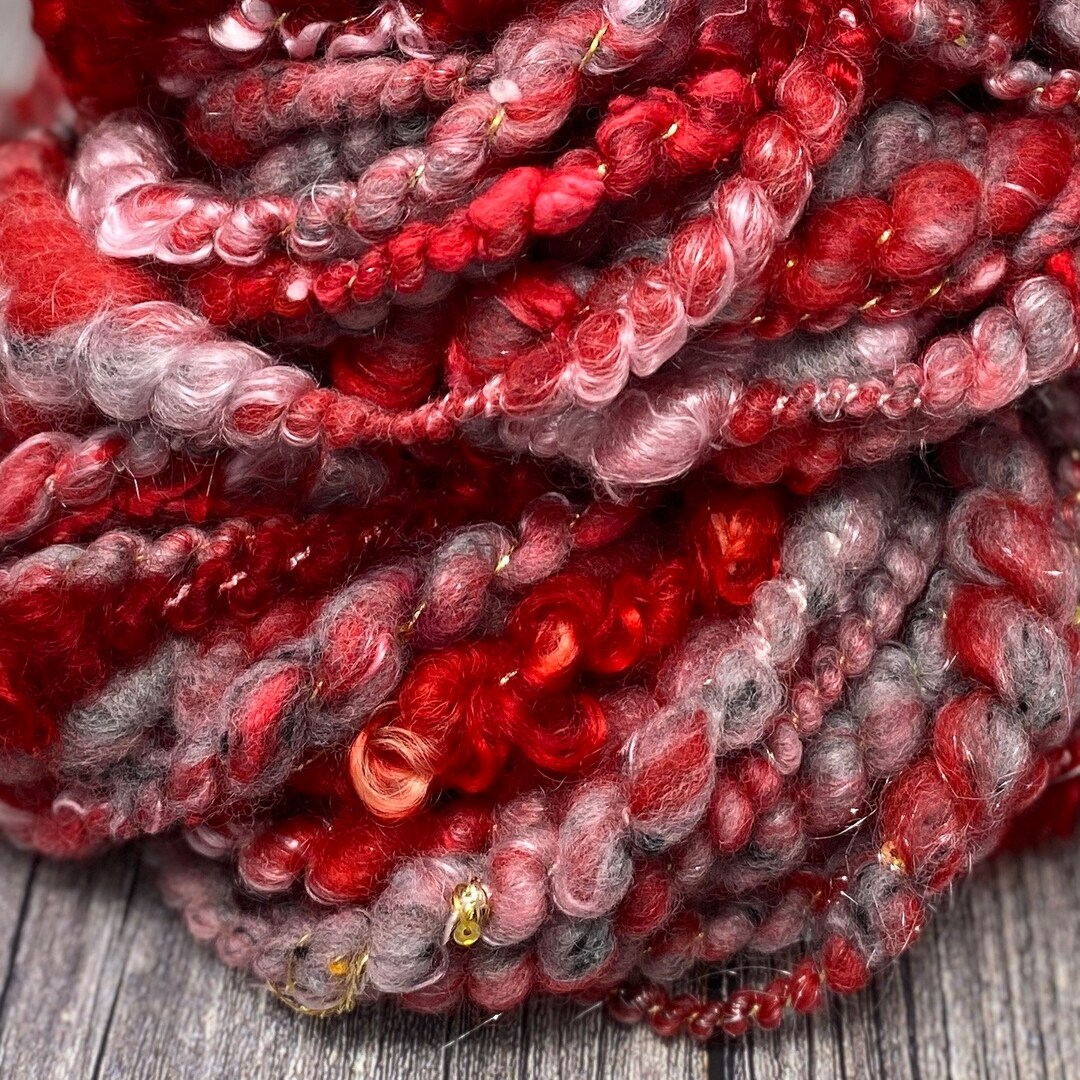 RED VELVET, Coily Spiral Ply Art Yarn, Fluffy Soft With Mohair Locks ...