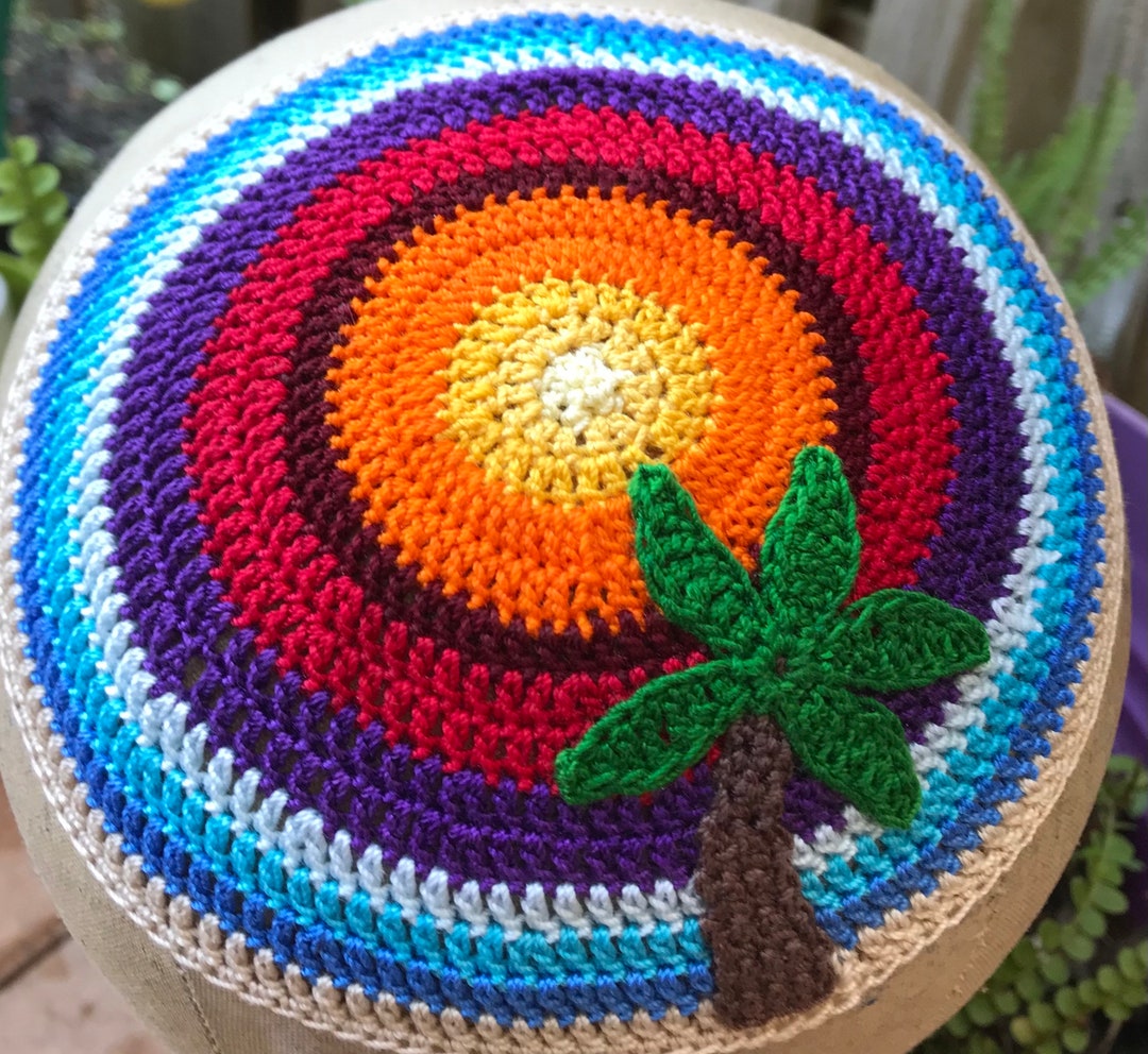 Tropical Beach Kippah Florida Hawaii Miami Beach Sunset Palm Tree ...