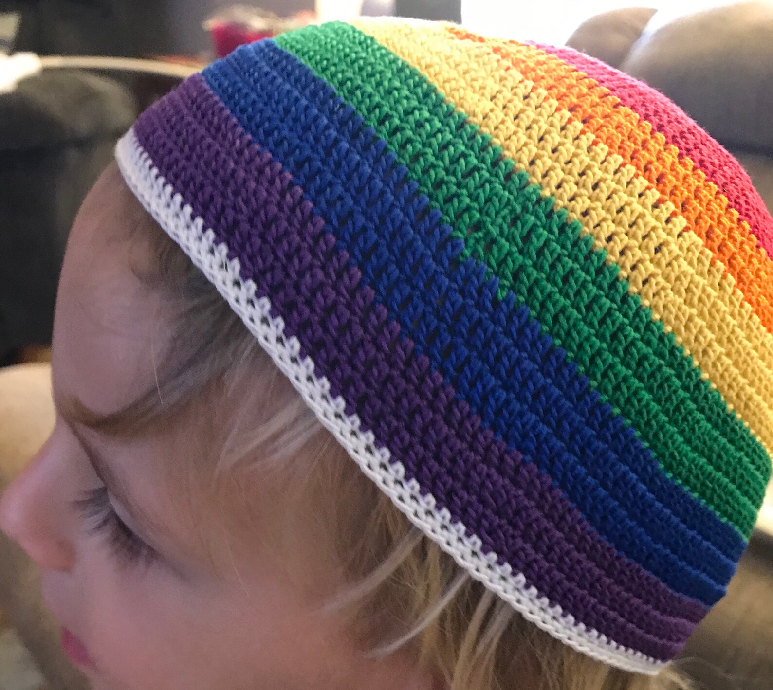 Childs Crochet Kippah in Rainbow Stripes or Any Colors. Tell - Etsy