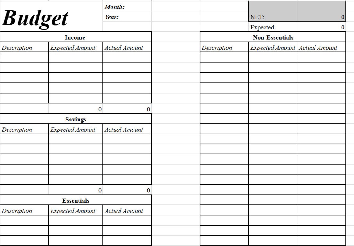 Simple Excel Budget Template - Etsy