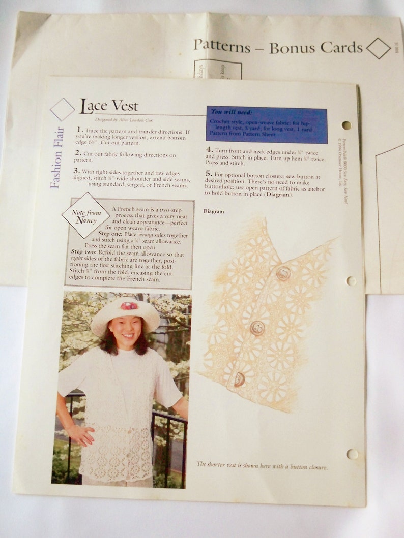 Set of Three Patterns, 3 Ring Binder Pages, Lacey Vest, Pointy Curtain ...