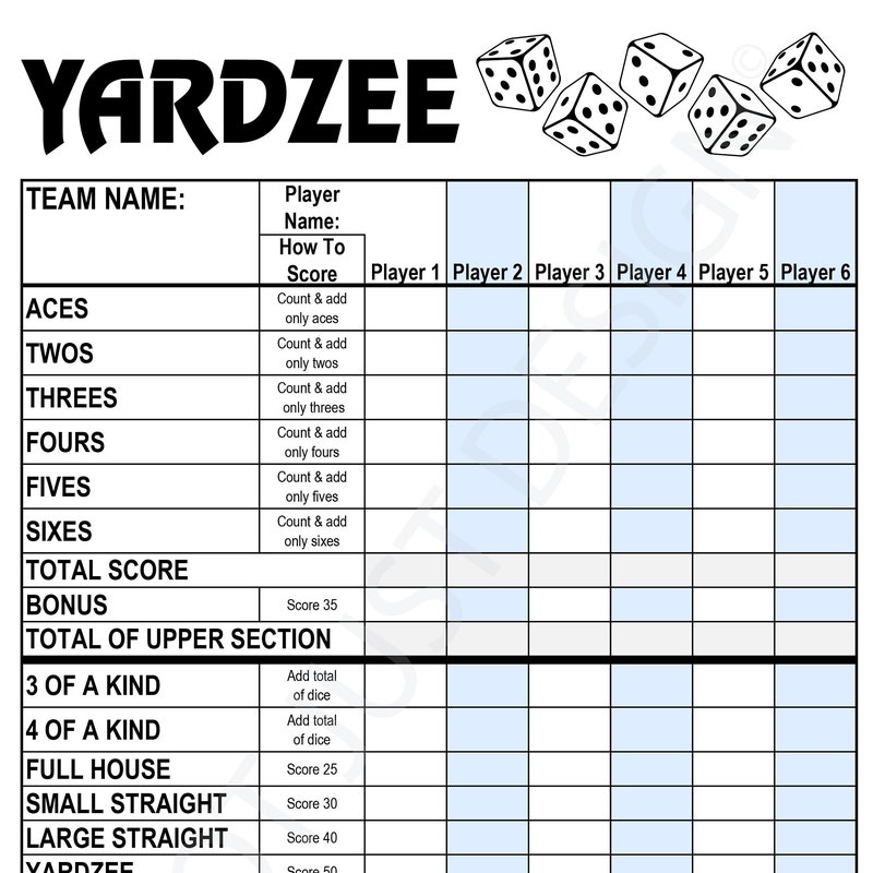 Yardzee Rules - Etsy
