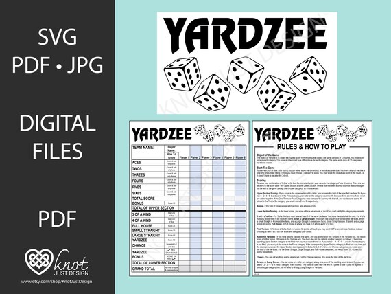 BUNDLE: Yardzee Digital Logo Score Card & Rules. Printable - Etsy