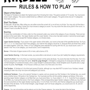 Yardzee Digital Score Card & Rules. Printable, Instant Download Digital ...