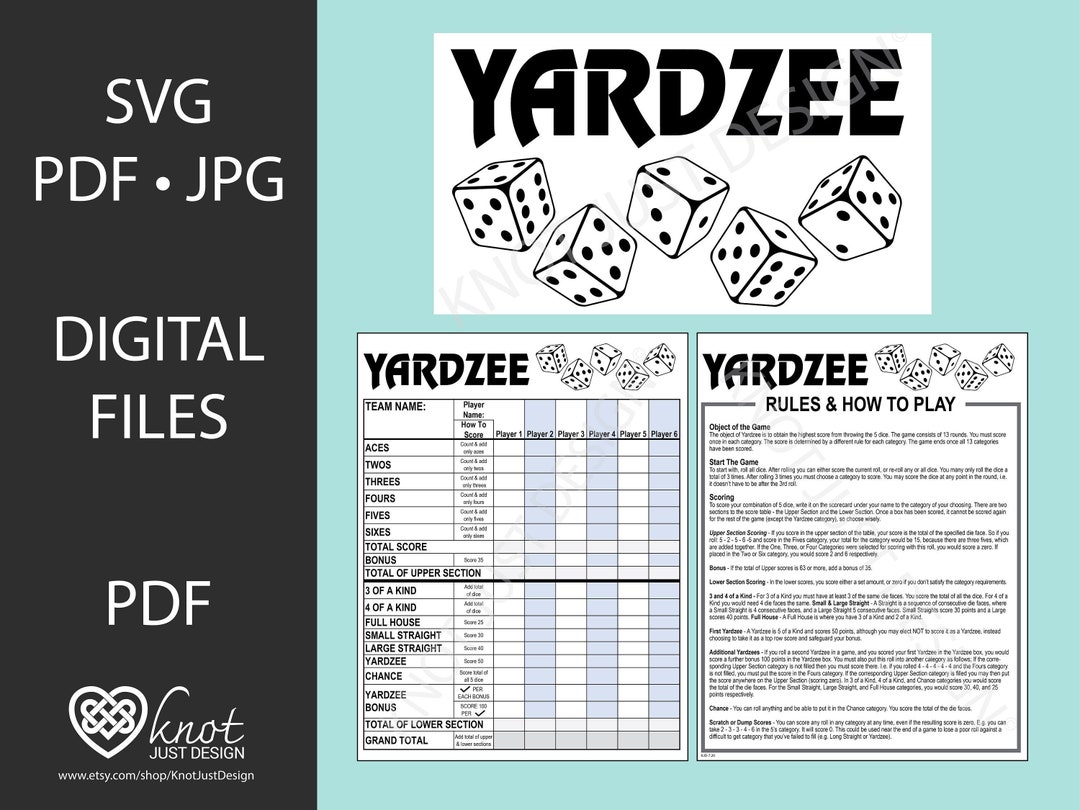BUNDLE: Yardzee Digital Logo, Score Card & Rules. Printable, Instant ...