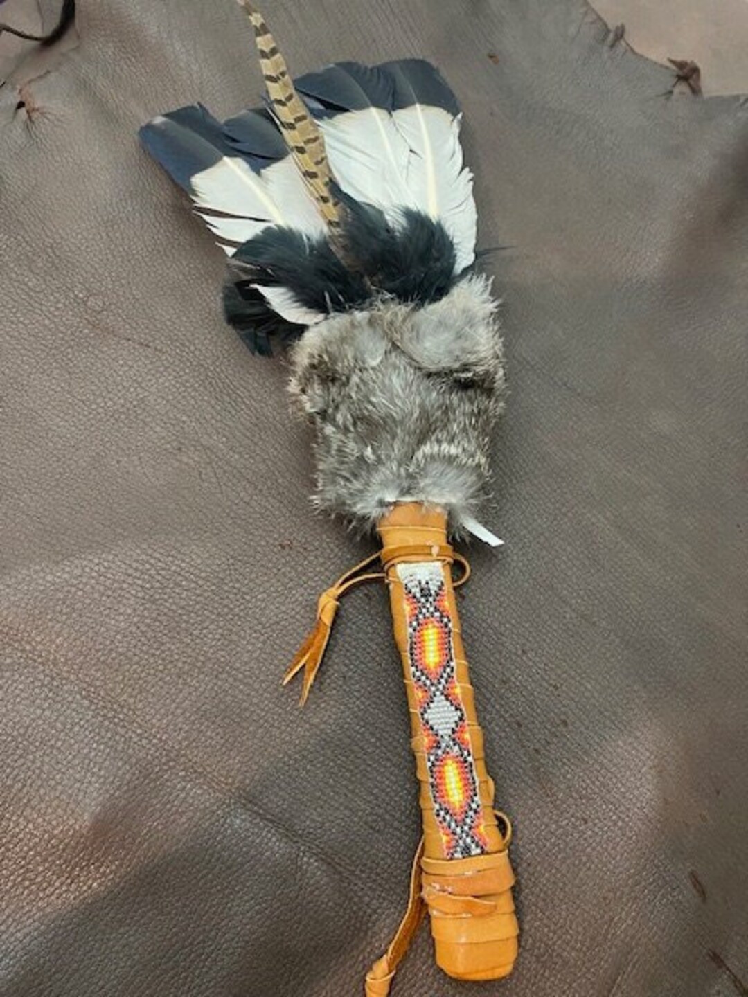Smudge Fan With GOLD Zappo Beading Hand Made in the USA of Cherokee ...