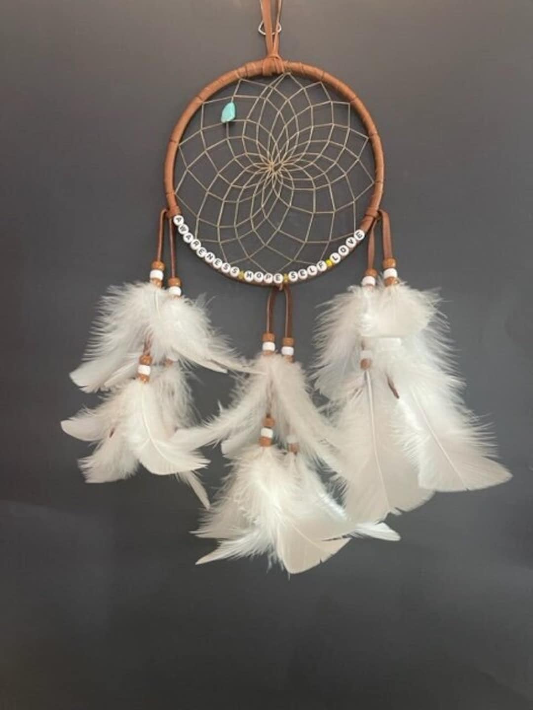 AWARENESS, Hope, Self, LOVE Dream Catcher With White Feathers, Native ...