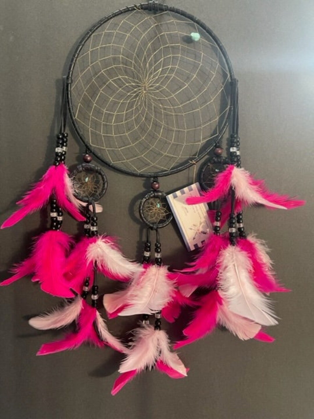 Black Chandelier Dream Catcher: Pink Feather Dancing Sprite - Etsy