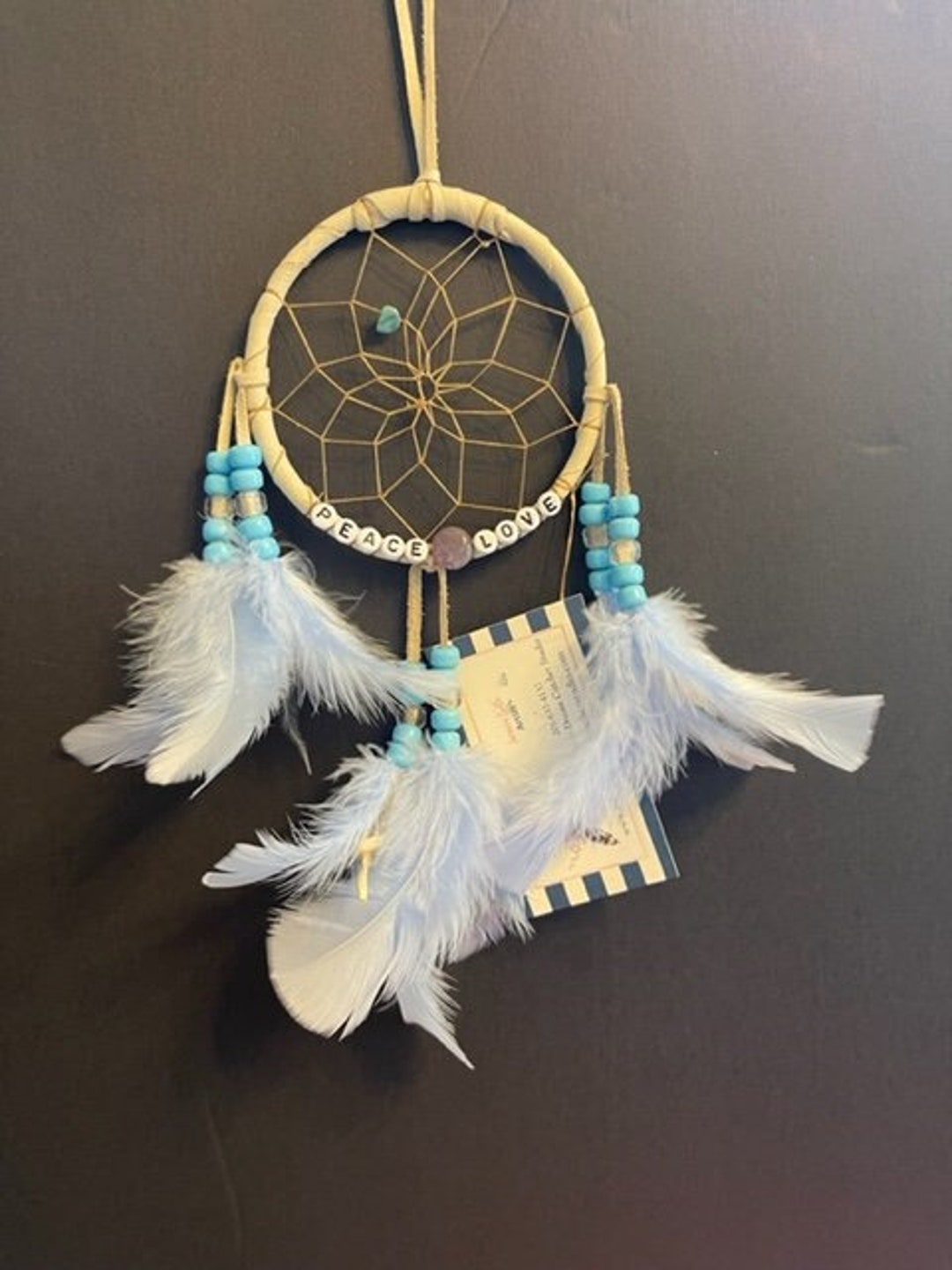 Amethyst Peace Love, Dream Catcher With Baby Blue Feathers, Native ...