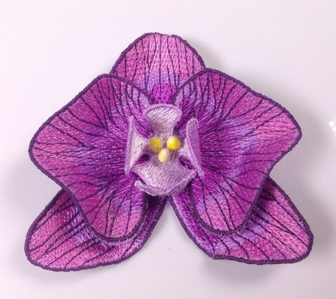 3D Applique Flower Machine Embroidery Design Orchid Brooch | Etsy