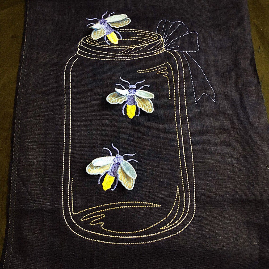 Fireflies in a jar machine embroidery designs Insects | Etsy