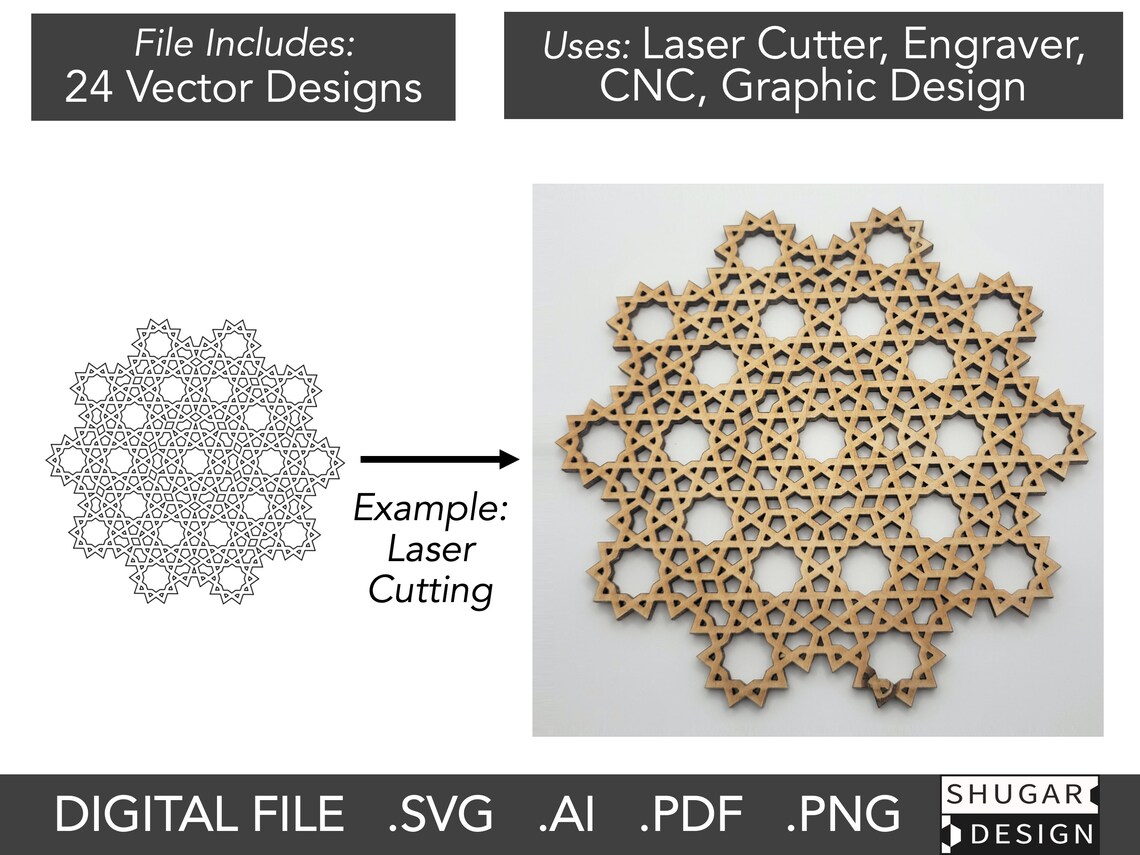 Vector Art - Islamic Girih 10-fold Star Bundle, Sacred Geometry SVG ...