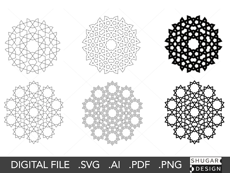 Vector Art - Islamic Girih 10-fold Star Bundle, Sacred Geometry SVG ...