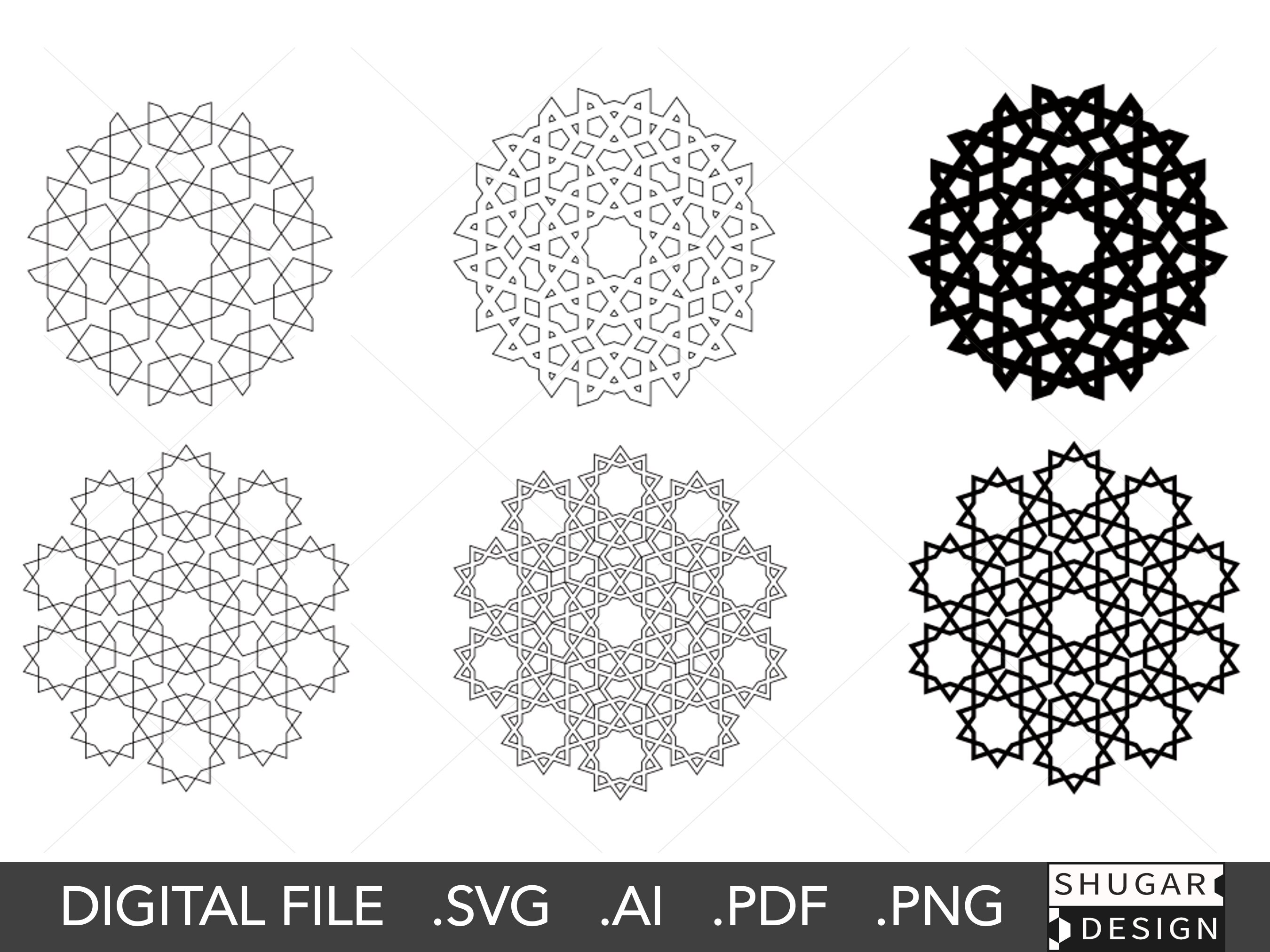 Vector Art - Islamic Girih 10-fold Star Bundle, Sacred Geometry SVG ...