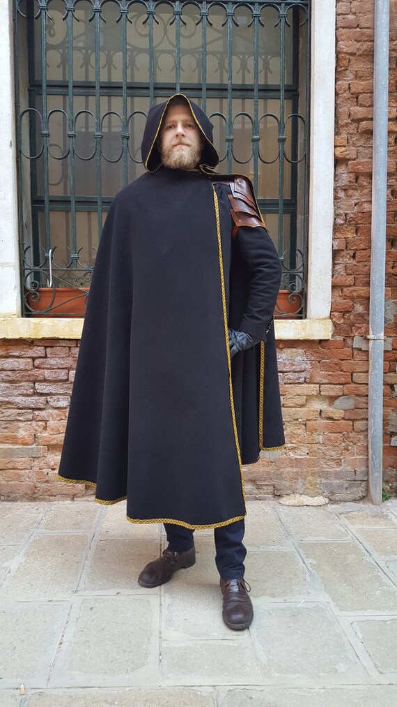 Black hooded cloak Medieval knight cloak elven cloak | Etsy