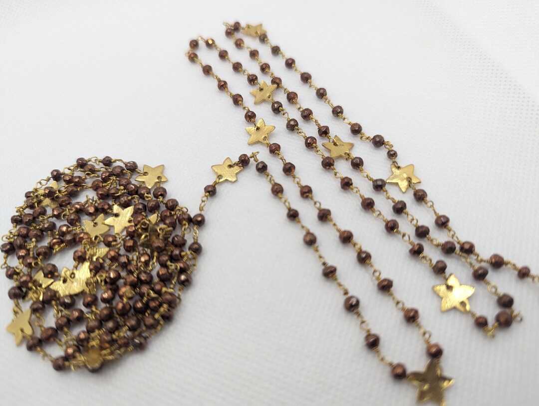 Copper Pyrite Star Charm Rosary 24K Gold Plated 3.5-4mm - Etsy