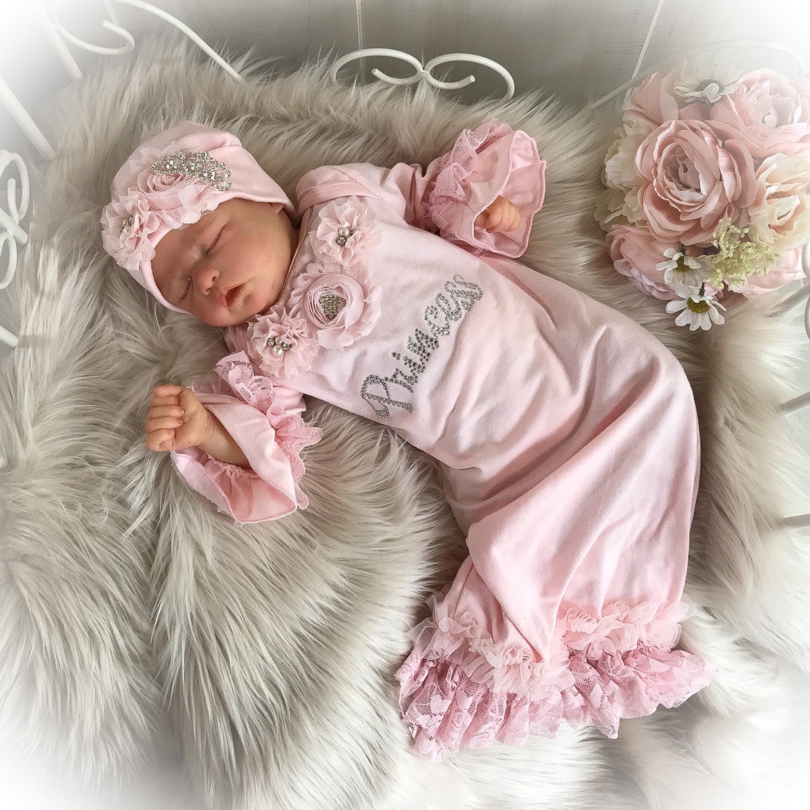 Newborn Girl Take Home Outfit Pink Lace Princess Coming Home - Etsy