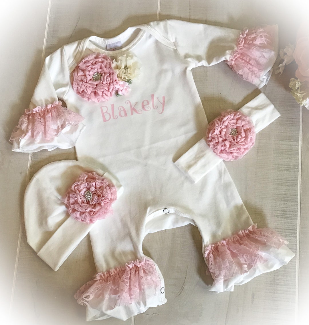Personalized Newborn Girl Romper: Lace Ruffle Coming Home Outfit - Etsy