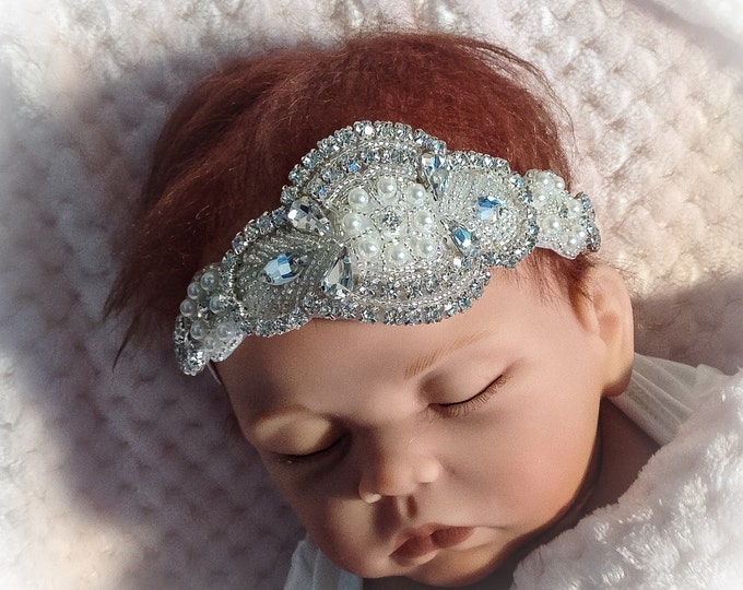 Baby Girl Headband With Rhinestones, Newborn Girl Tiara Headband, Baby ...