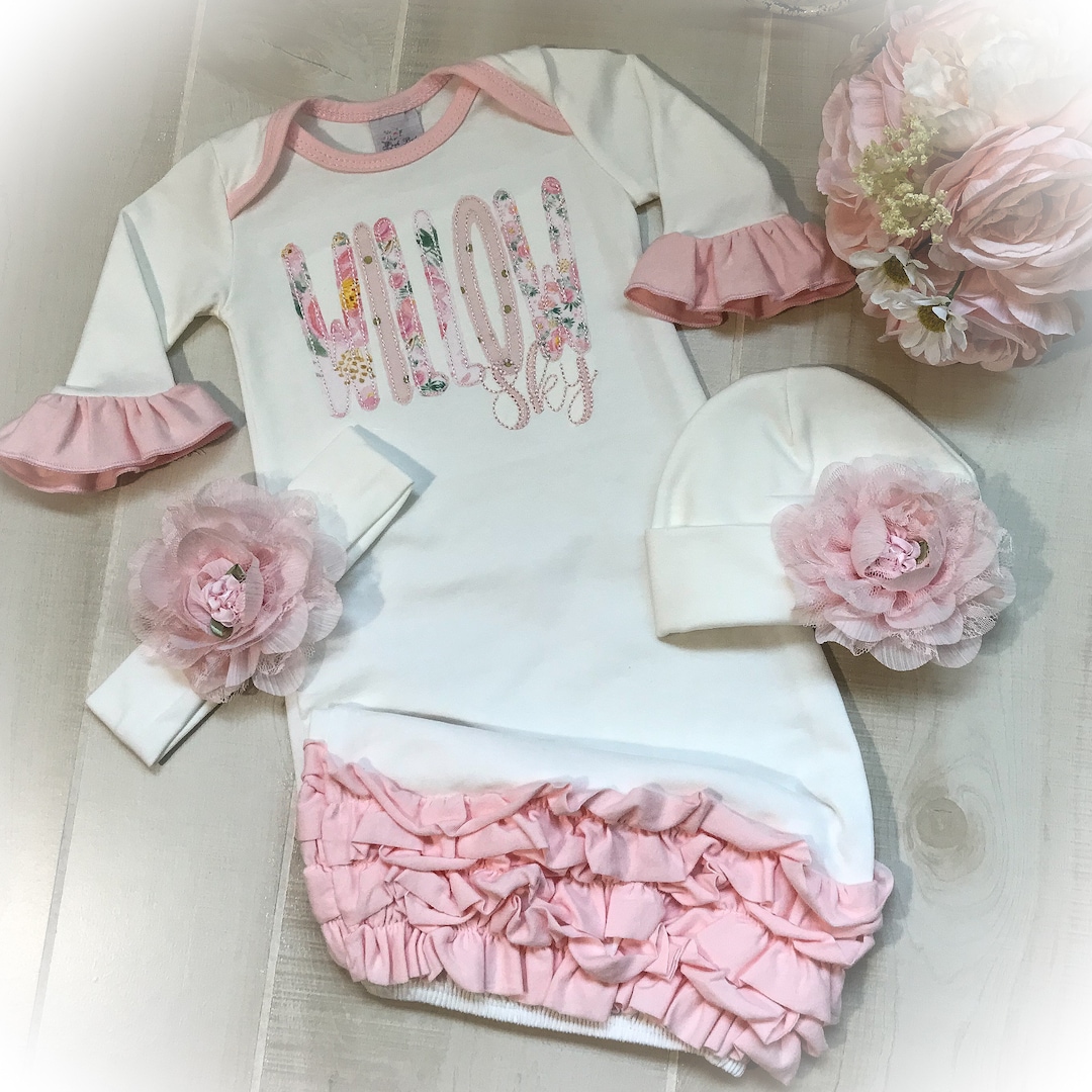 Personalized Newborn Girl Coming Home Gown, Monogrammed Baby Outfit - Etsy