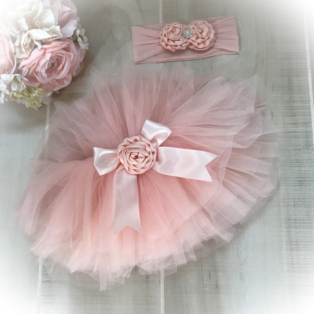Newborn Tutu and Headband Set, Baby Girl Blush Pink Tutu Photo Outfit ...