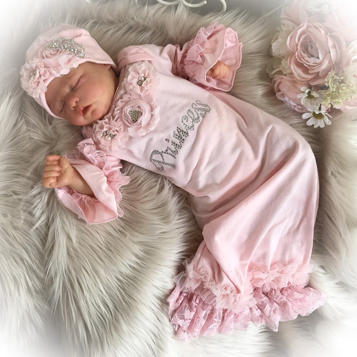 Newborn Girl Take Home Outfit Pink Lace Princess Coming Home - Etsy
