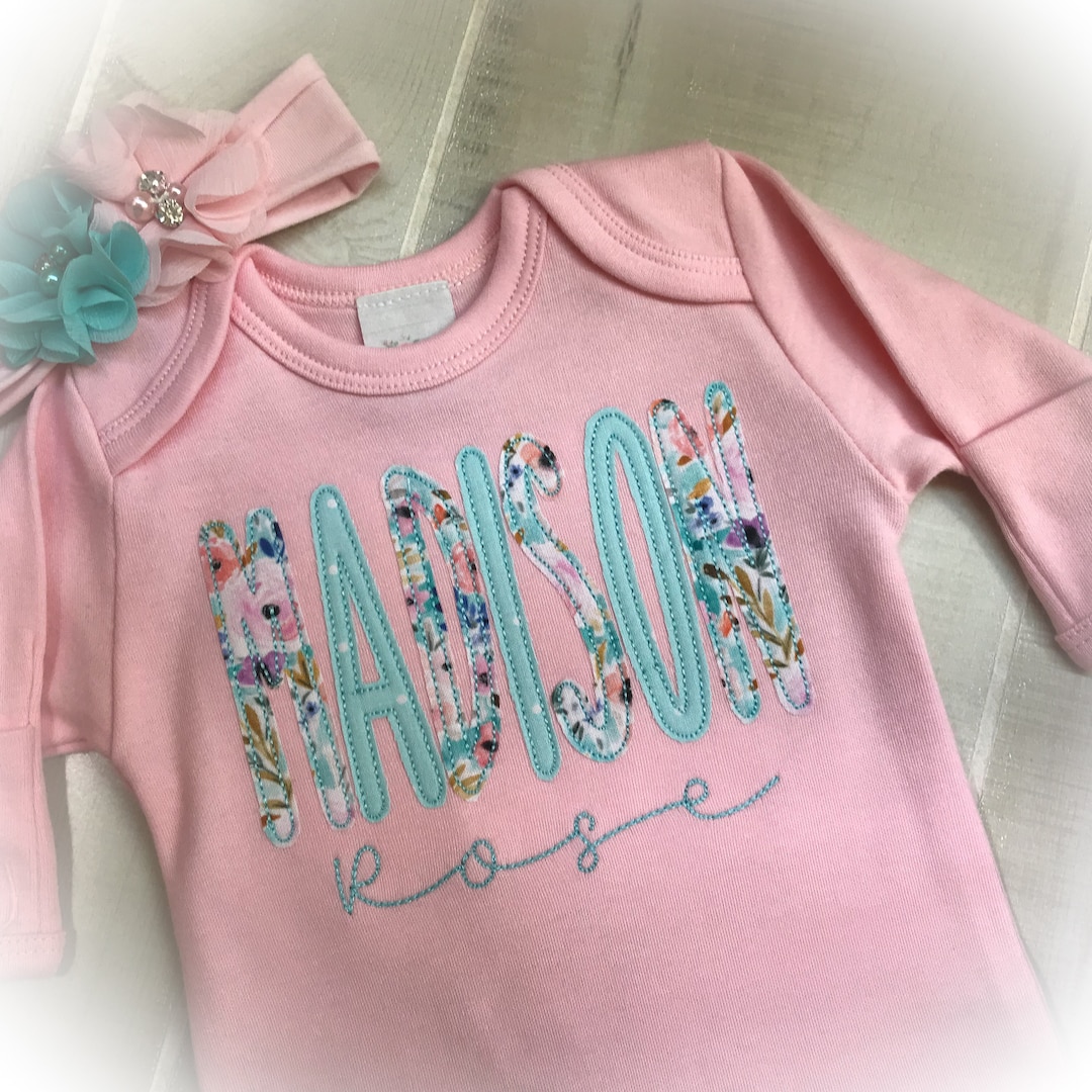 Personalized Newborn Footed Romper, Embroidered Baby Girl Romper - Etsy