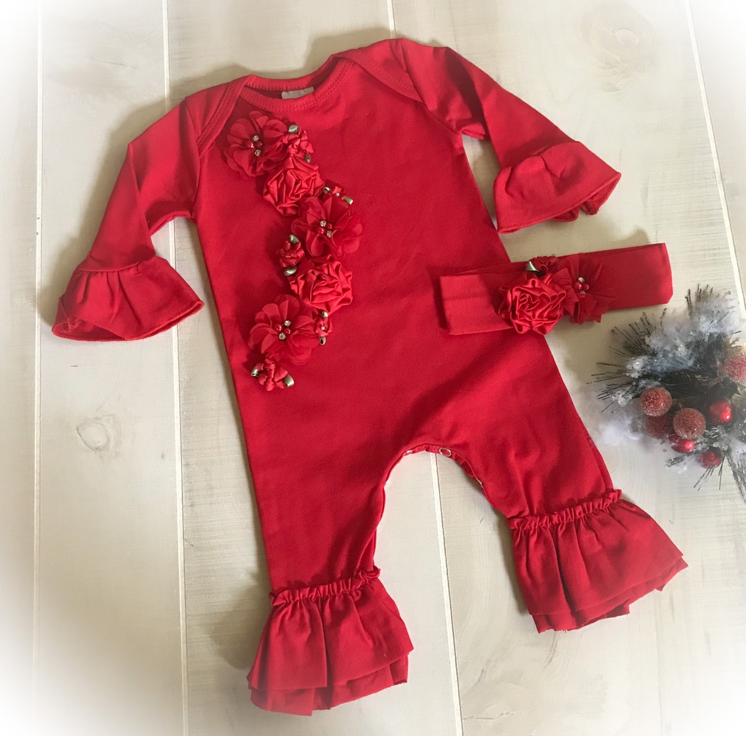 Baby Girl Christmas Outfit, Red Ruffle Romper, Newborn Holiday Photo ...