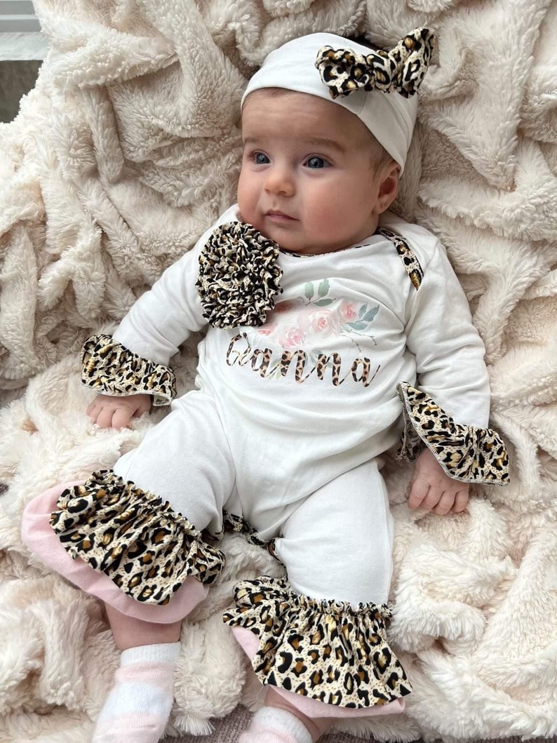 Personalized Baby Girl Leopard Print Romper Newborn Girl Take - Etsy
