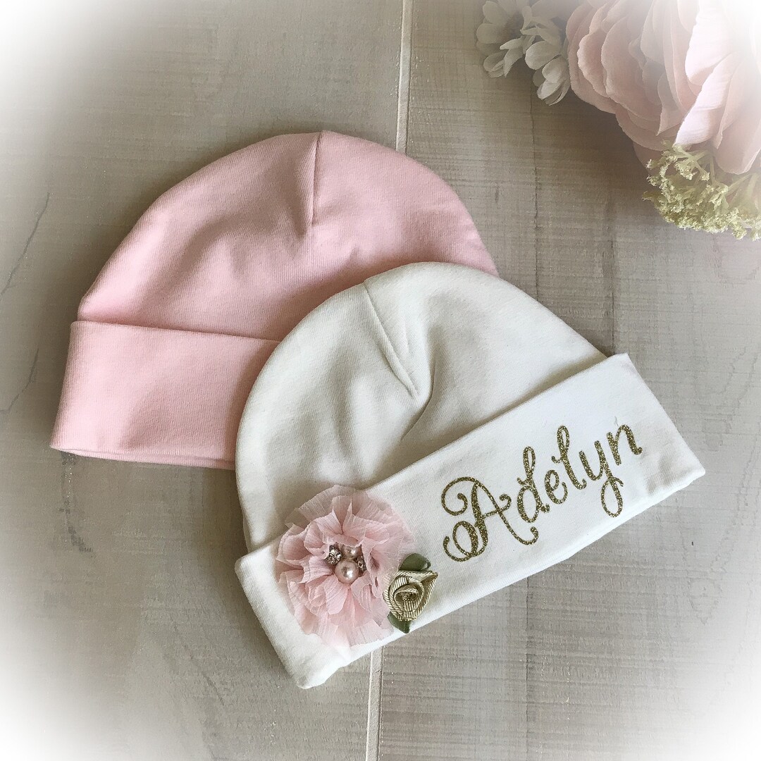 Personalized Newborn Girl Hat Set, Baby Shower Gift - Etsy