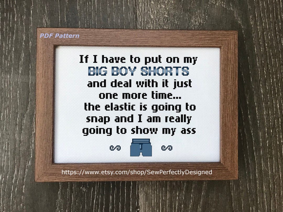 Comedic Cross Stitch Pattern for Men, Big Boy Shorts, Needlework Chart ...