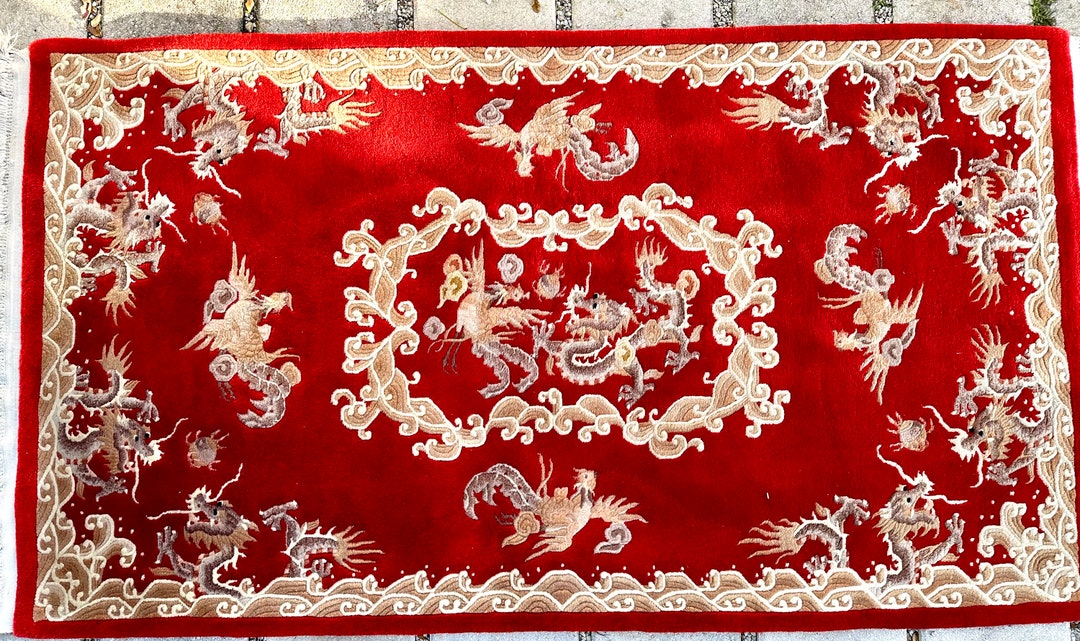 Vintage 1960s Art Deco Chinese Dragon Handmade Rug 4 Ft X 7 Ft - Etsy