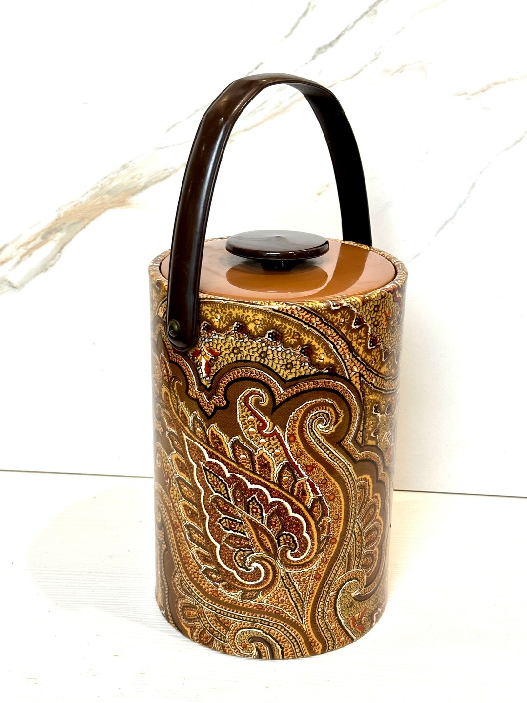Vintage Mid Century Modern Neiman Marcus Large Paisley 1970s Ice Bucket ...