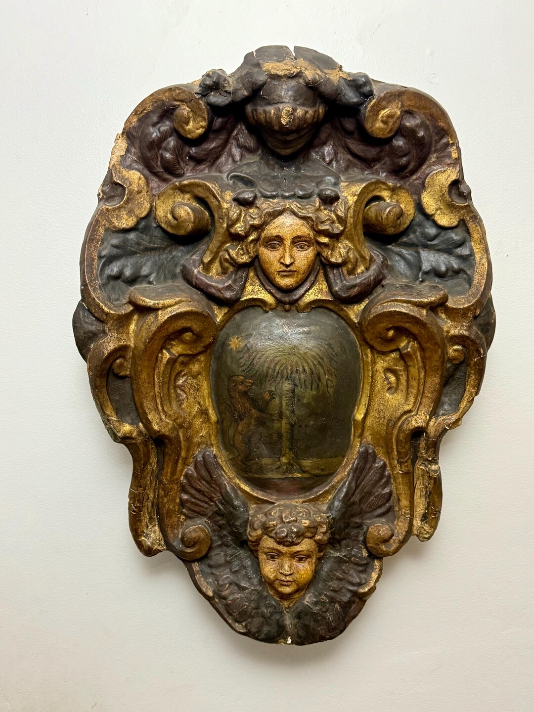 Large Original Antique 18th Ctry Italian Paper Mache Gilt Painted ...