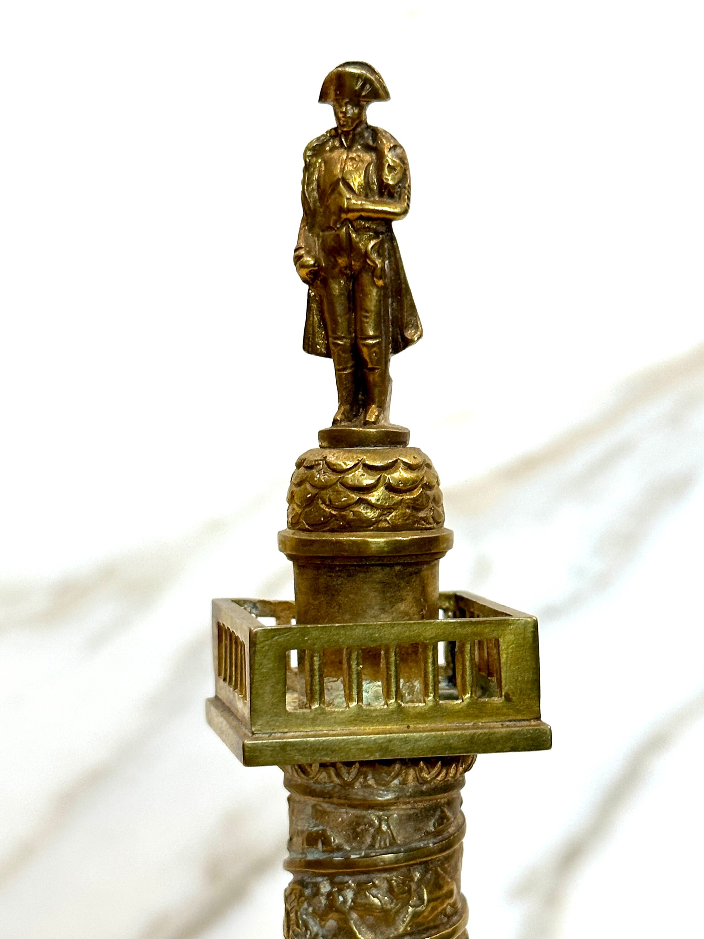19 Century Grand Tour Napoleonic Bronze Place Vendome Column on Marble ...