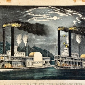 Antique Currier & Ives Original 1875 Hand Colored Lithograph Midnight ...