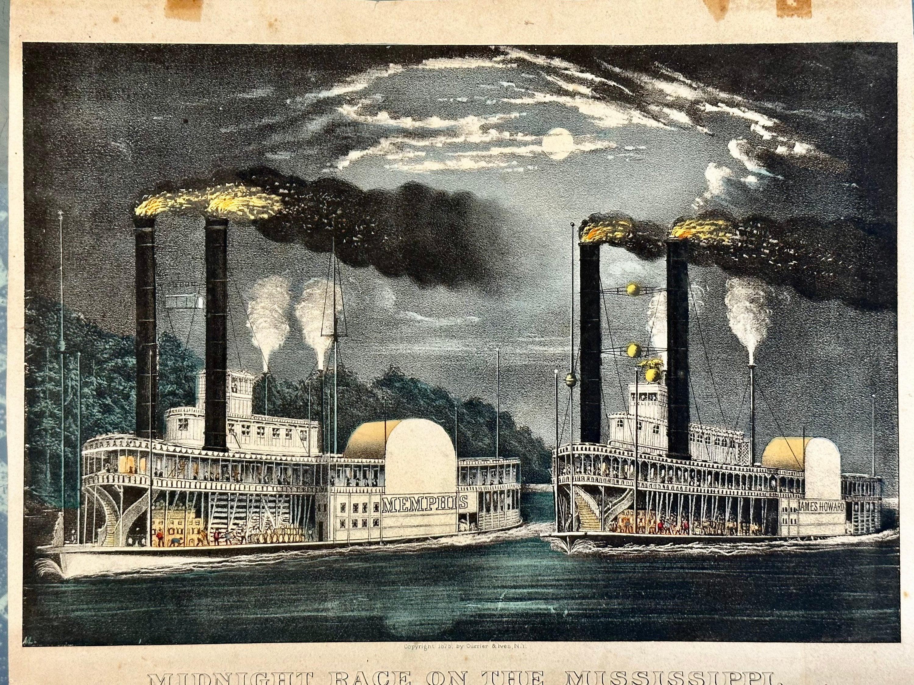Antique Currier & Ives Original 1875 Hand Colored Lithograph Midnight ...